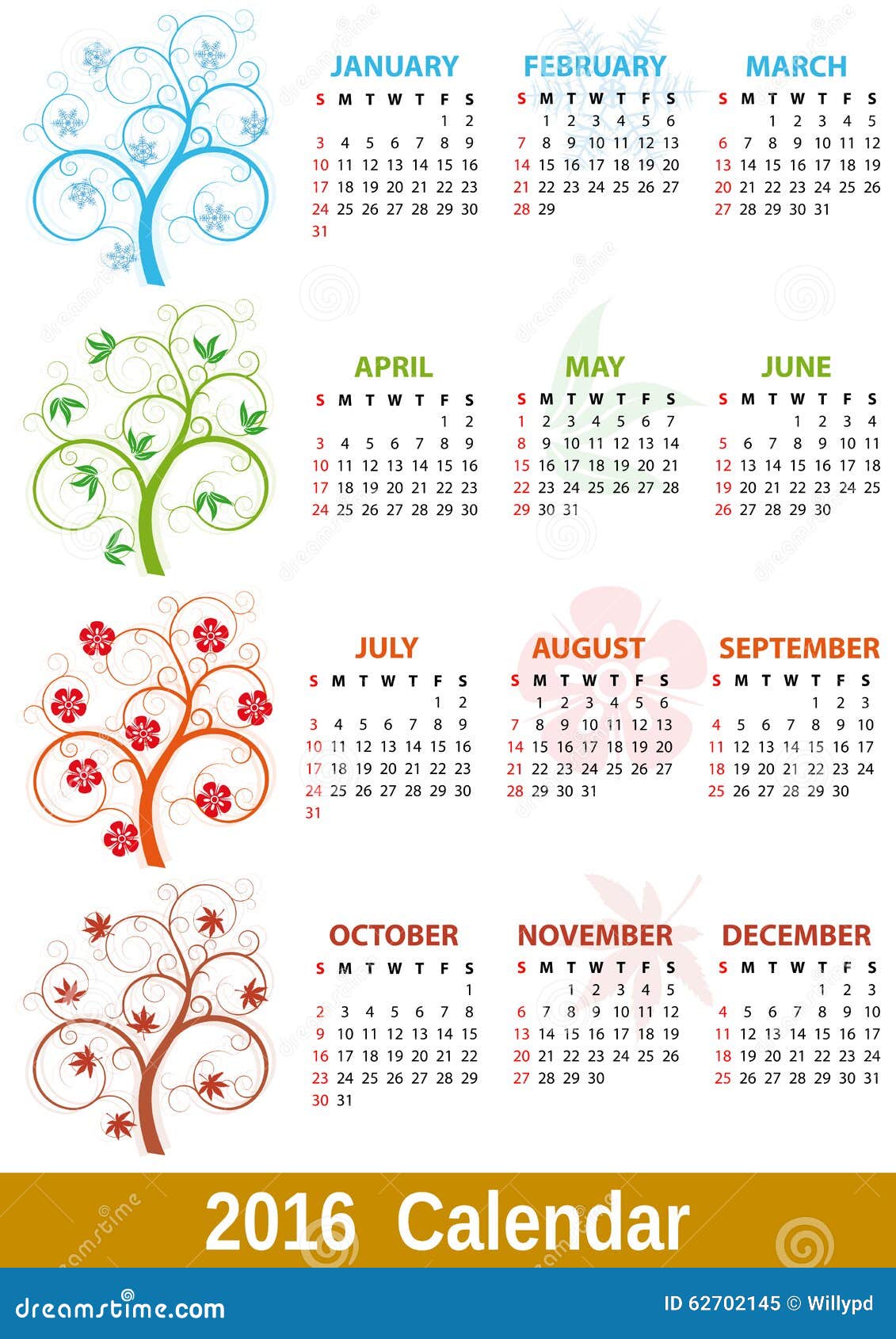 2016 calendar tree stock vector. Illustration of organizer - 62702145