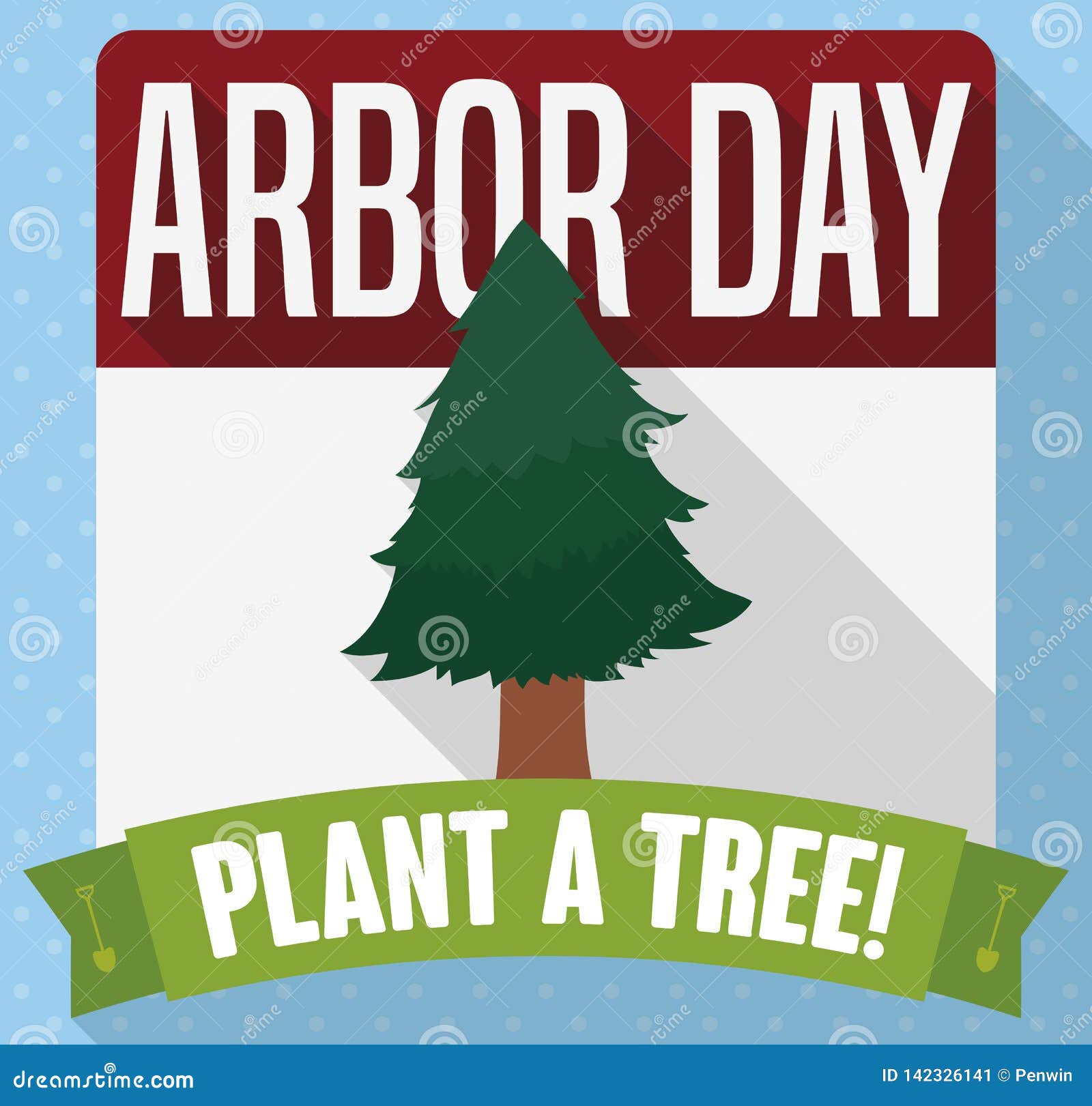 Calendar with Tree and Ribbon for Arbor Day Celebration, Vector ...