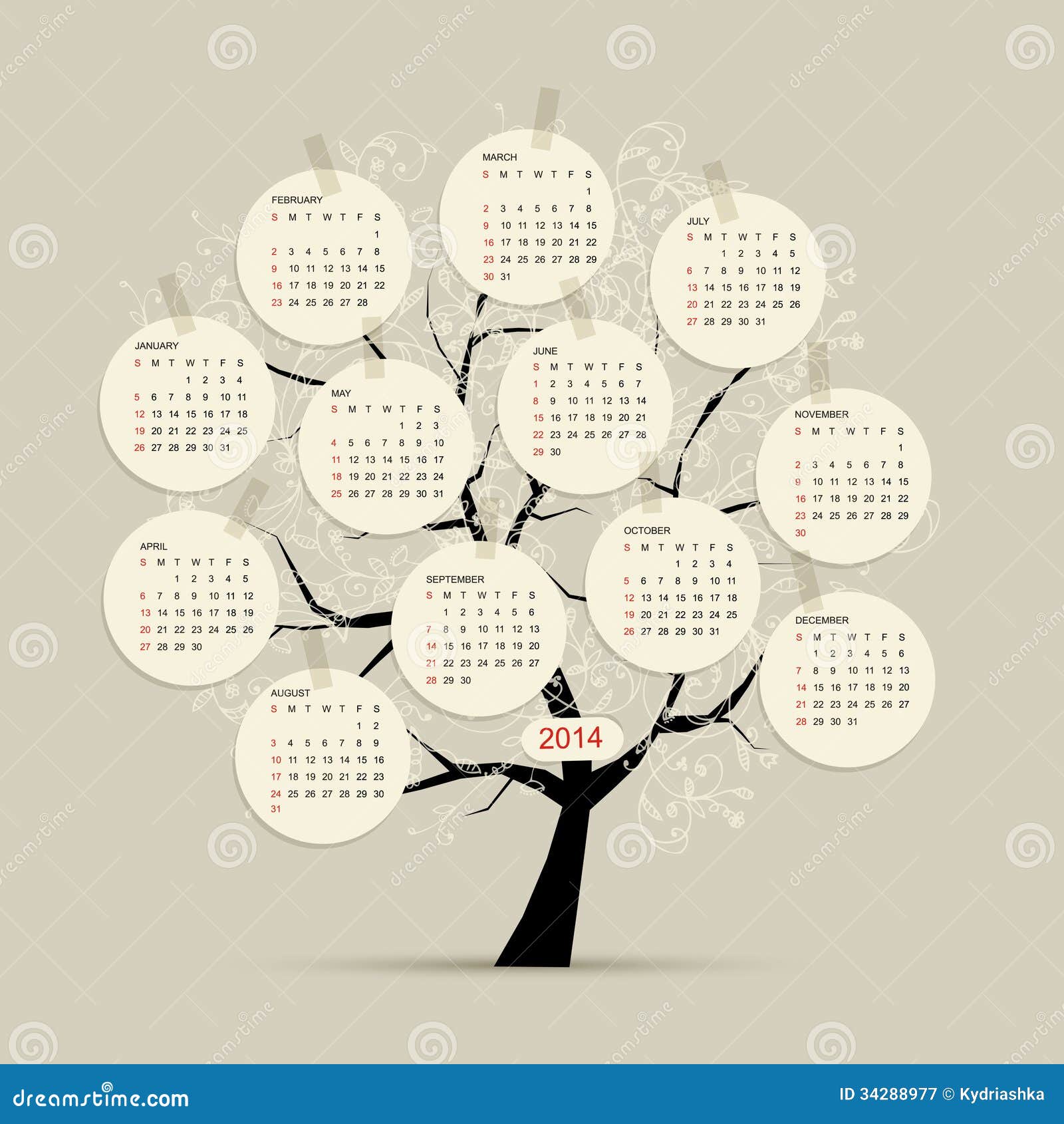 Calendar Tree 2014 for Your Design Stock Vector - Illustration of month ...