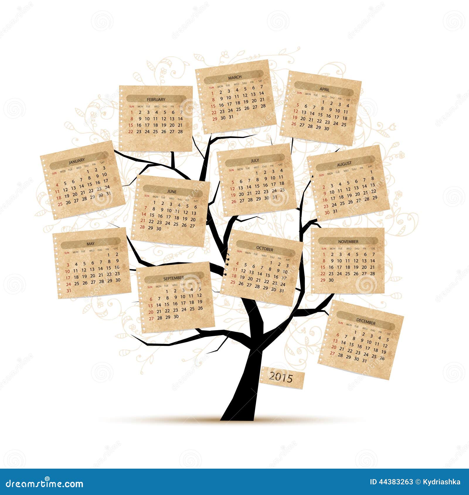 Calendar Tree 2015 for Your Design Stock Vector - Illustration of date ...