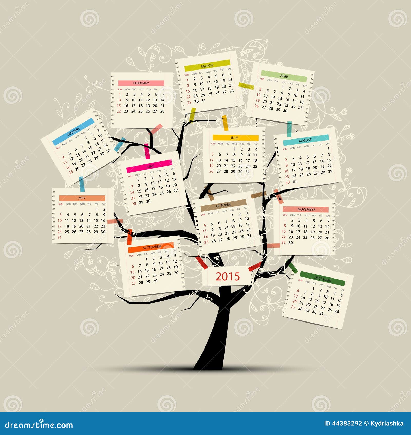 Calendar Tree 2015 for Your Design Stock Vector - Illustration of ...