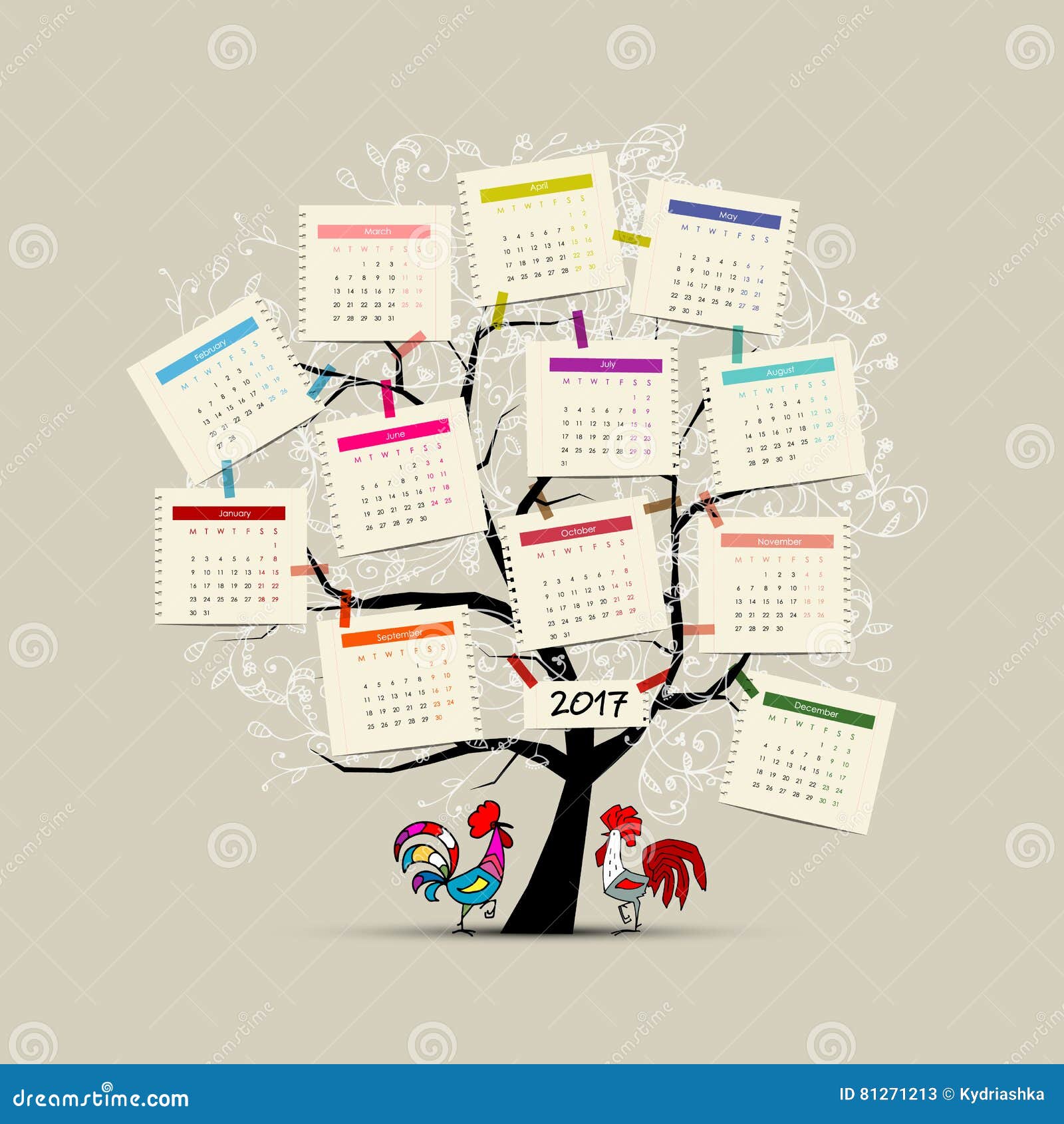 Calendar Tree 2017 for Your Design Stock Vector - Illustration of ...