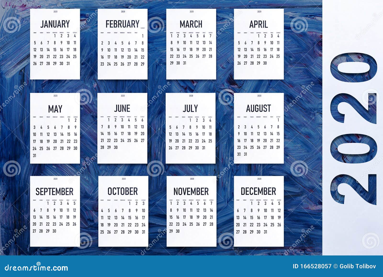 2020 Calendar on Trendy Classic Blue Colored Backdrop Stock Image ...