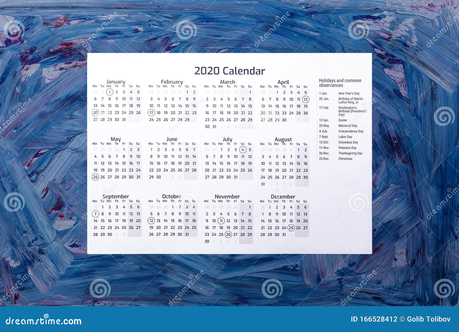 2020 Calendar on Trendy Classic Blue Colored Backdrop Stock Photo ...