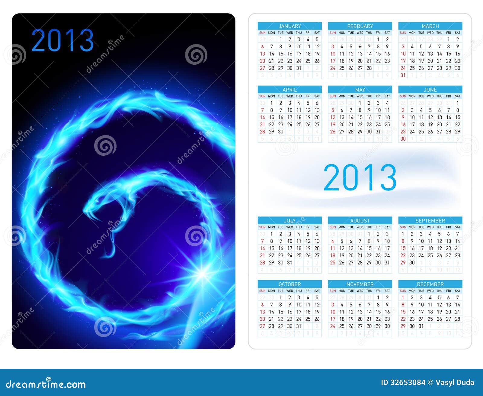 Calendar Twenty Thirteen. Fire Snake Stock Illustration - Illustration ...