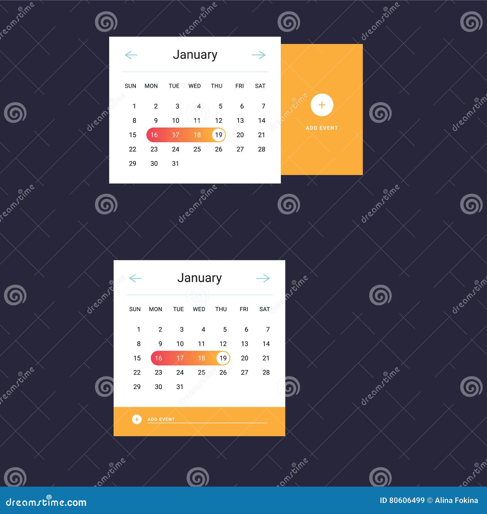 Calendar UI element stock illustration. Illustration of july - 80606499