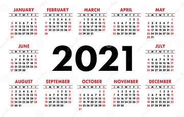Calendar 2021 Vector Basic Grid. Simple Design Template Stock ...