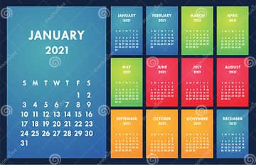 Calendar 2021 Vector Basic Grid. Simple Design Template Stock Vector ...
