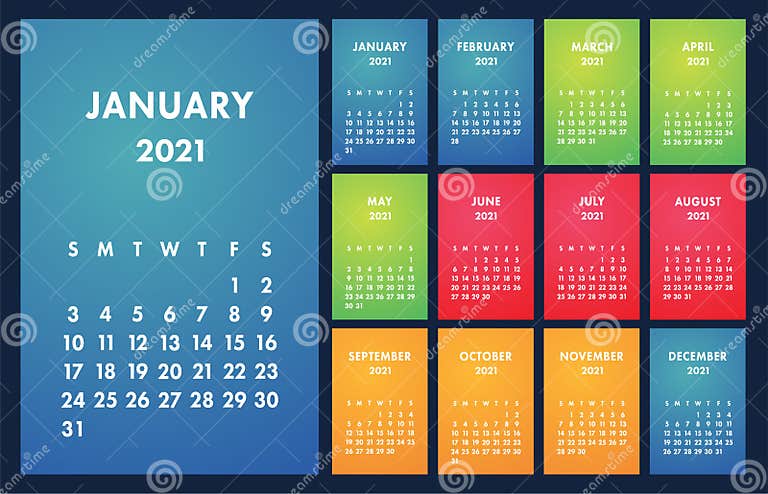 Calendar 2021 Vector Basic Grid. Simple Design Template Stock Vector ...