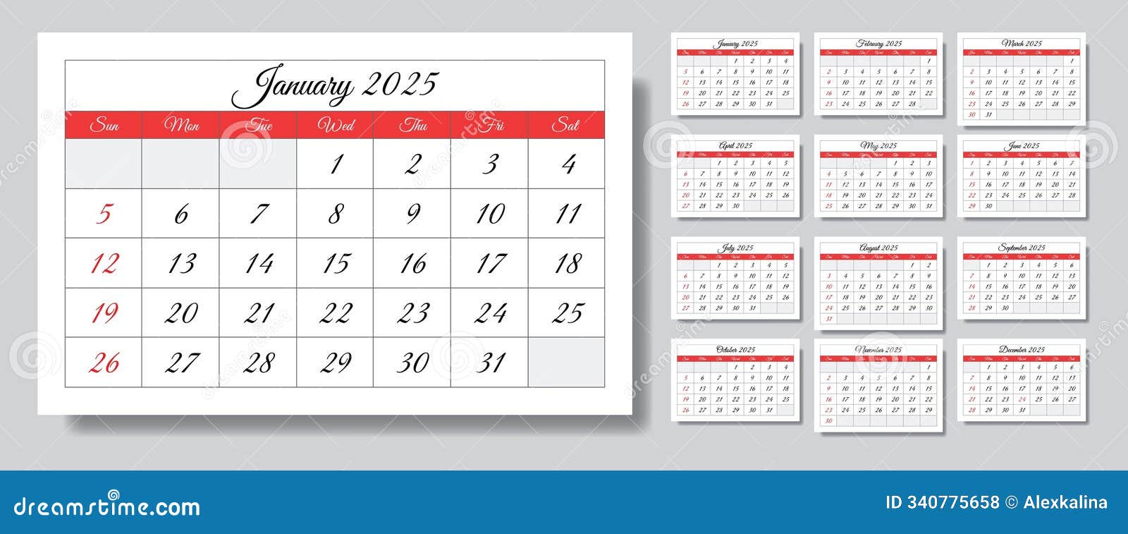 2025 Calendar. a Vector Collection of English Monthly Page Calendars ...