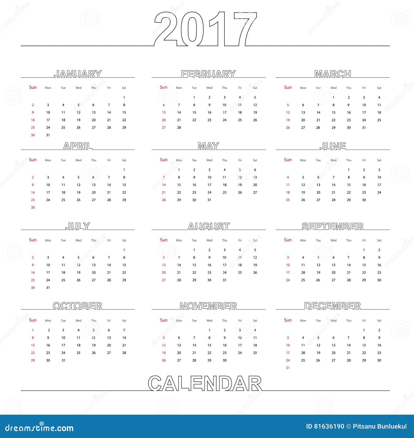 2017 Calendar Vector Design Stock Vector - Illustration of month ...