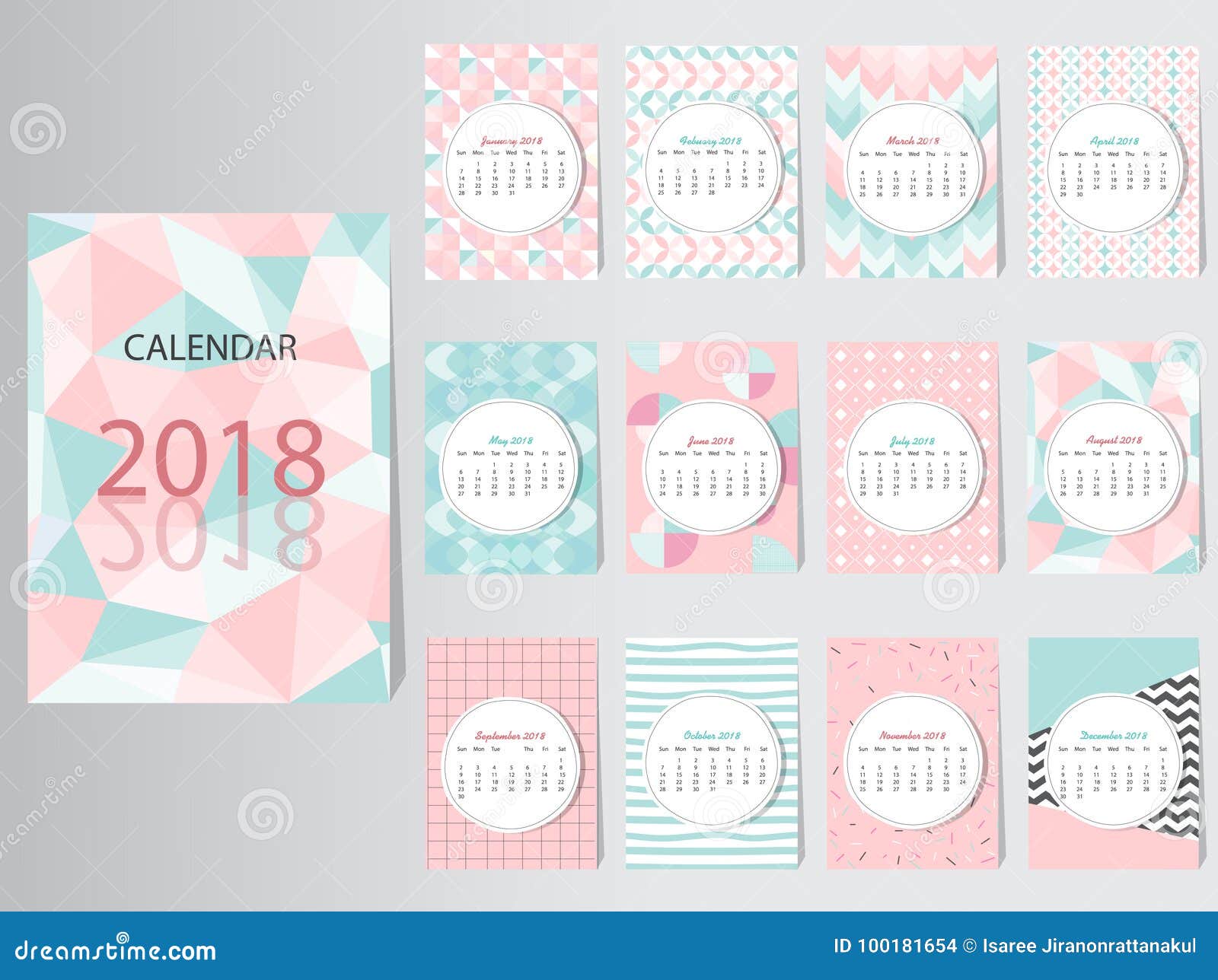 Calendar 2016 Vector Design Template with Abstract Pattern Stock Vector ...