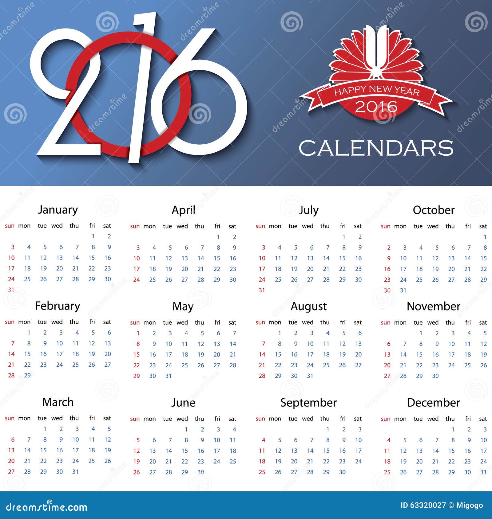 Calendar 2016 Vector Design Template Stock Vector - Illustration of ...