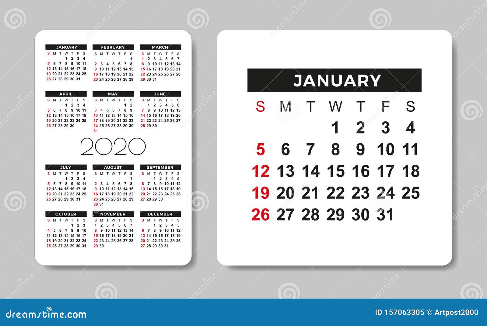 Calendar 2020. Vector Design Template Stock Vector - Illustration of ...