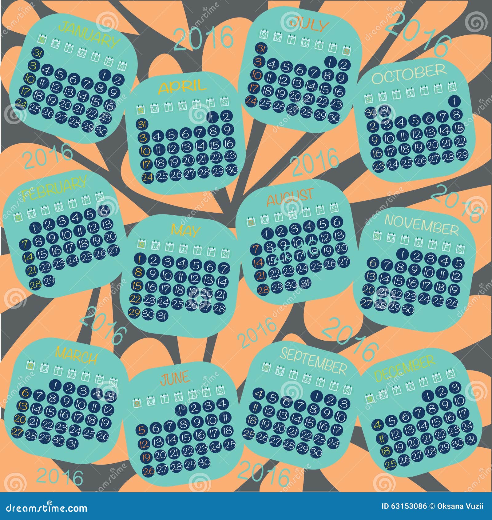 Calendar 2016 Vector Design. Stock Vector - Illustration of organizer ...