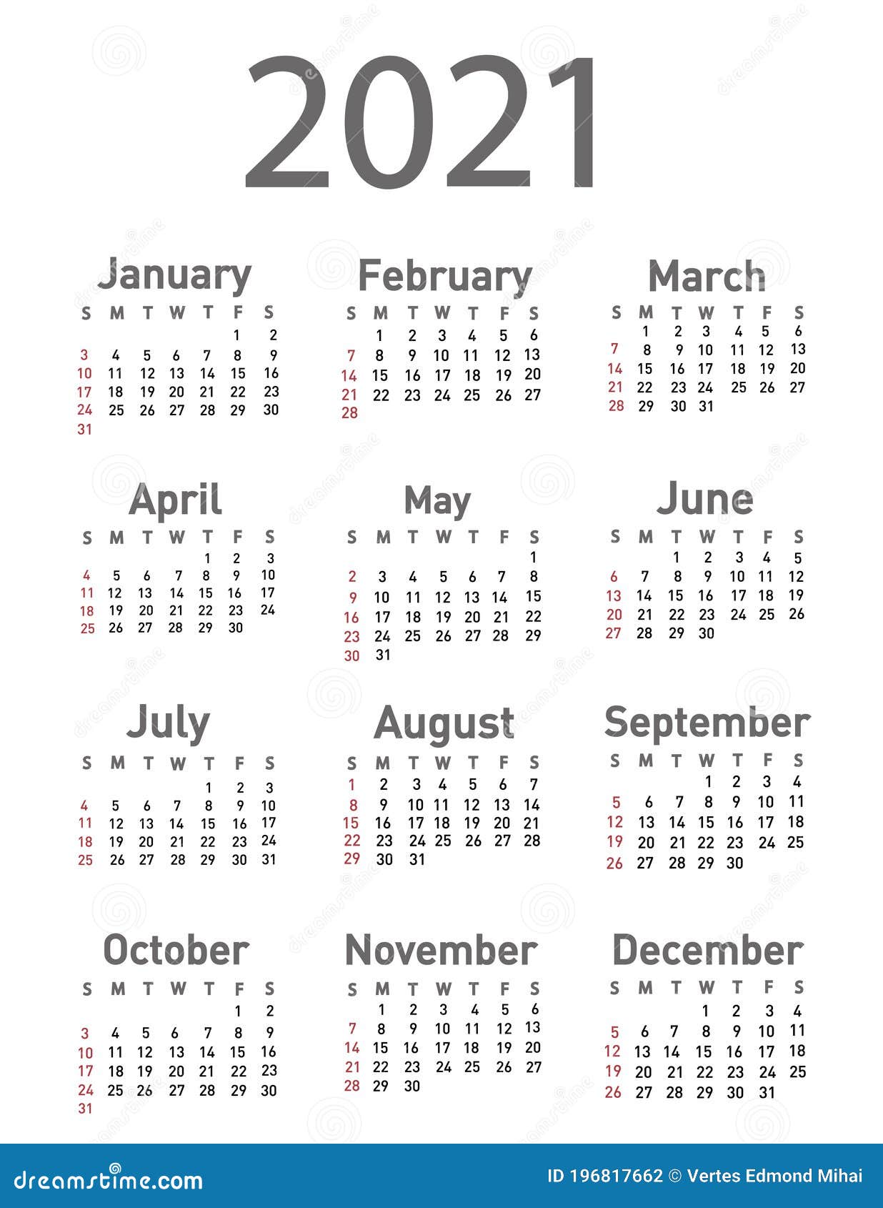 Calendar for 2021 vector stock vector. Illustration of 2021 - 196817662