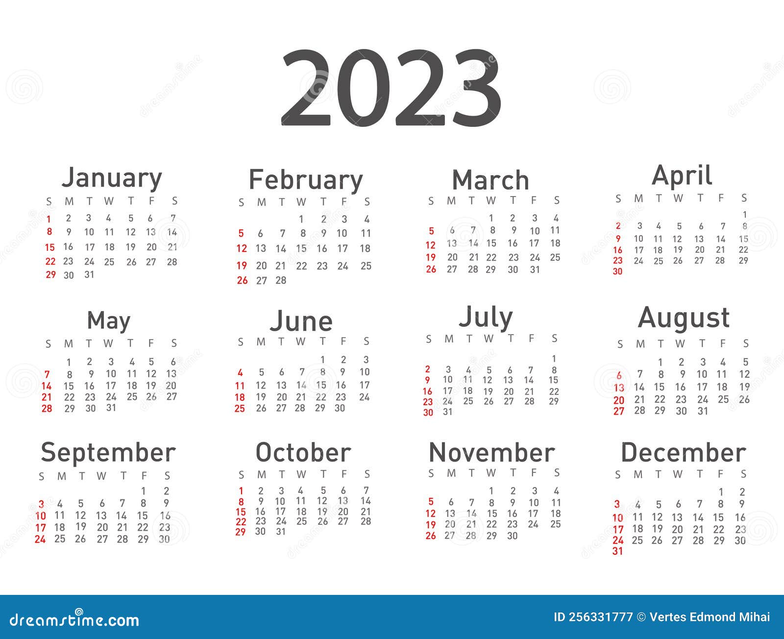 Calendar for 2023 vector stock vector. Illustration of design - 256331777