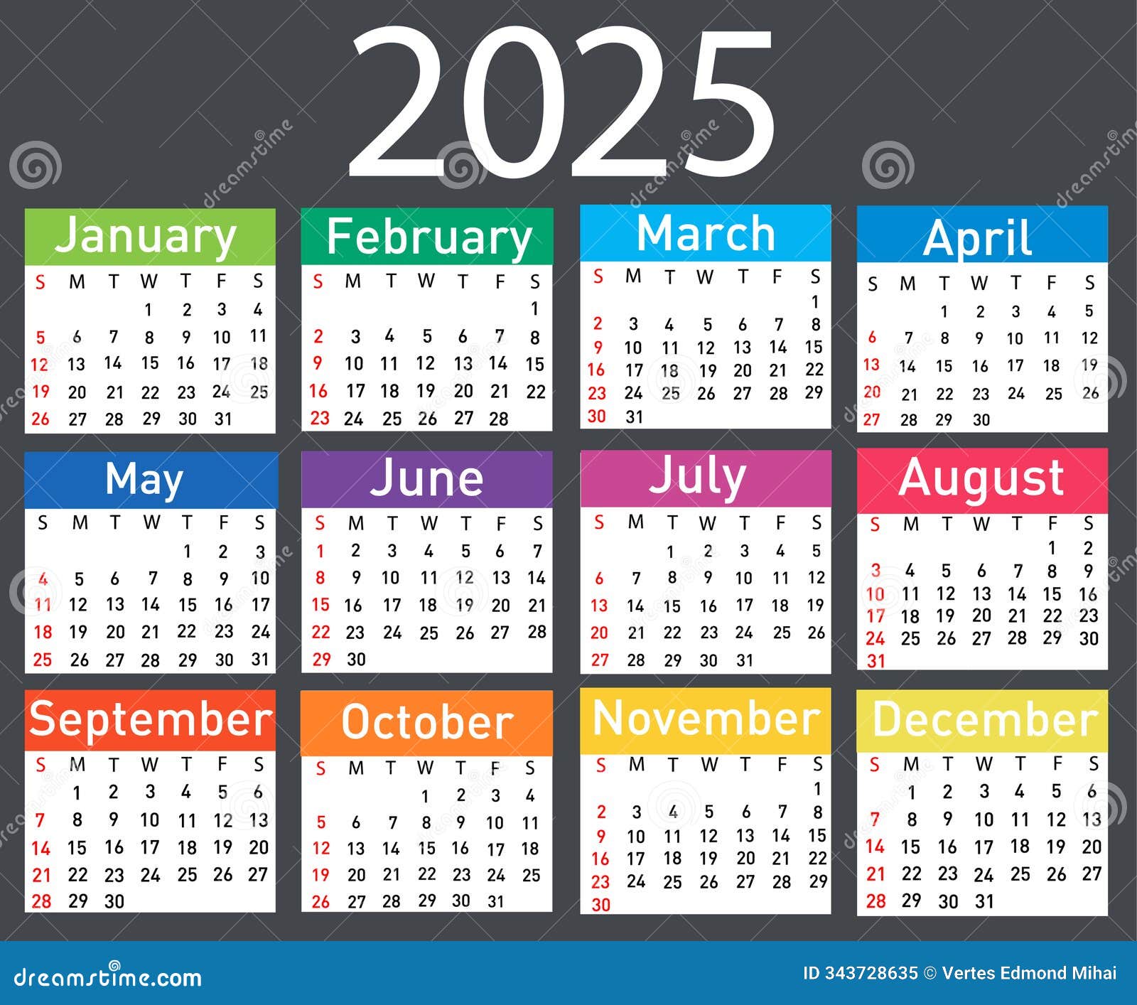 A Set Of 2025 Vector. Modern Colorful 2025 Vector. Year 2025. Colorful ...