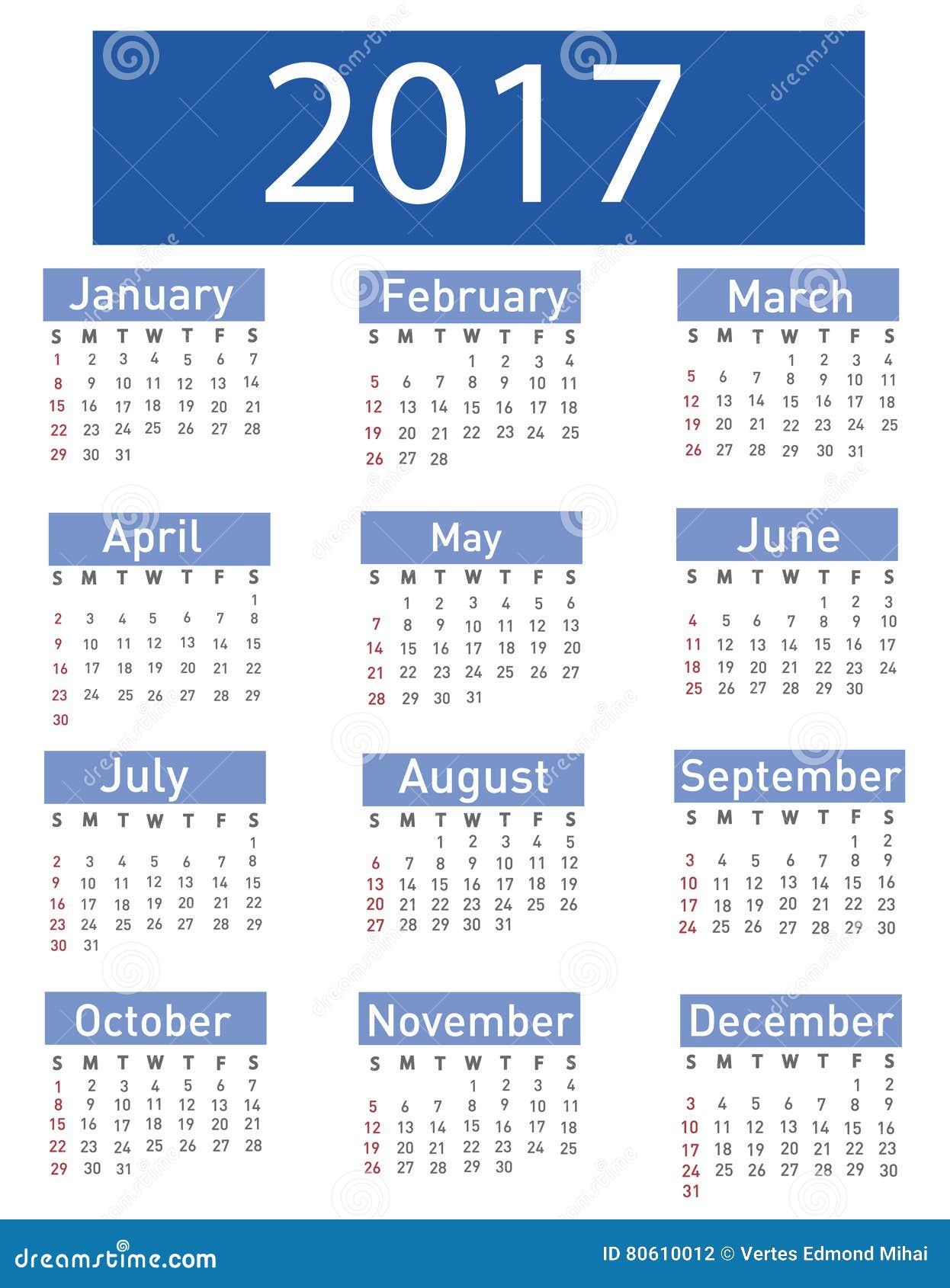 Calendar for 2017 stock vector. Illustration of office - 80610012