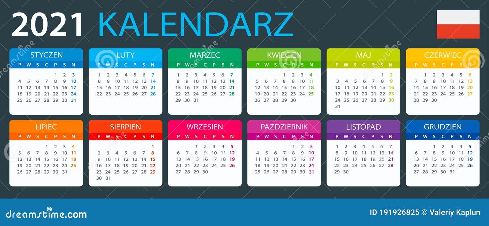 2021 Calendar - Vector Illustration, Polish Version Stock Illustration ...