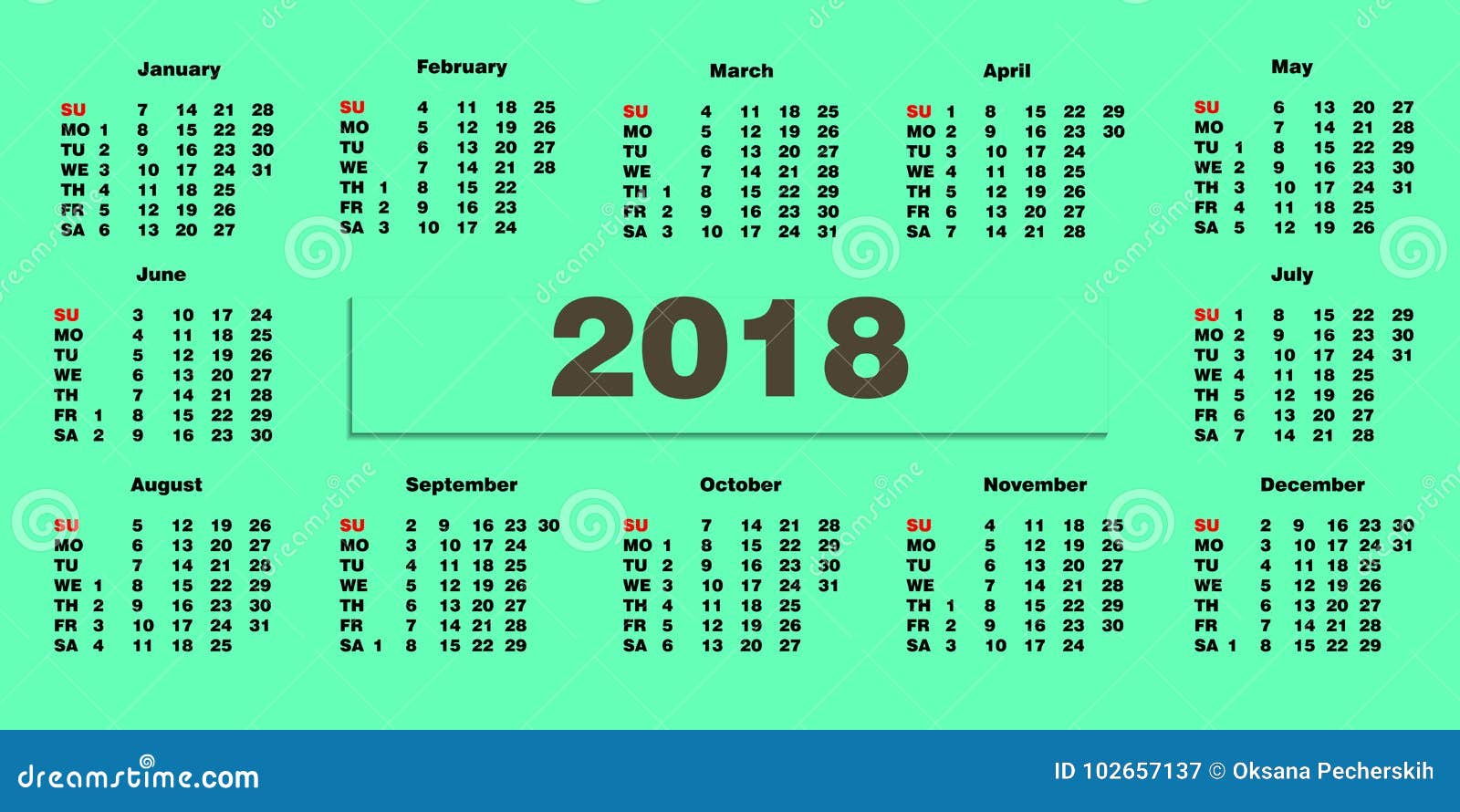 Calendar 2018. Vector Illustration Template 2018 Years. Stock Vector ...