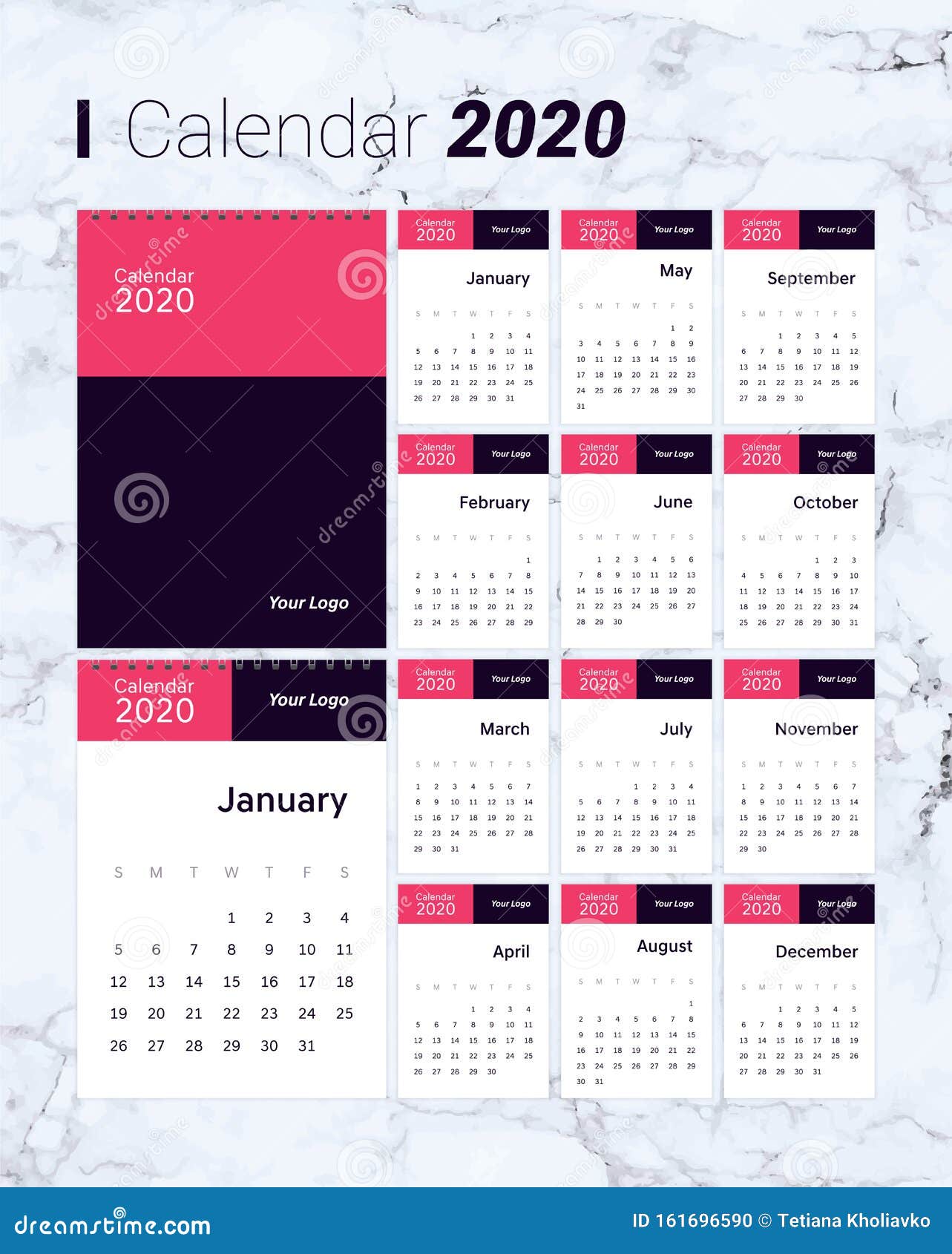 Calendar 2020 Vector Pocket Basic Grid Stock Illustration ...