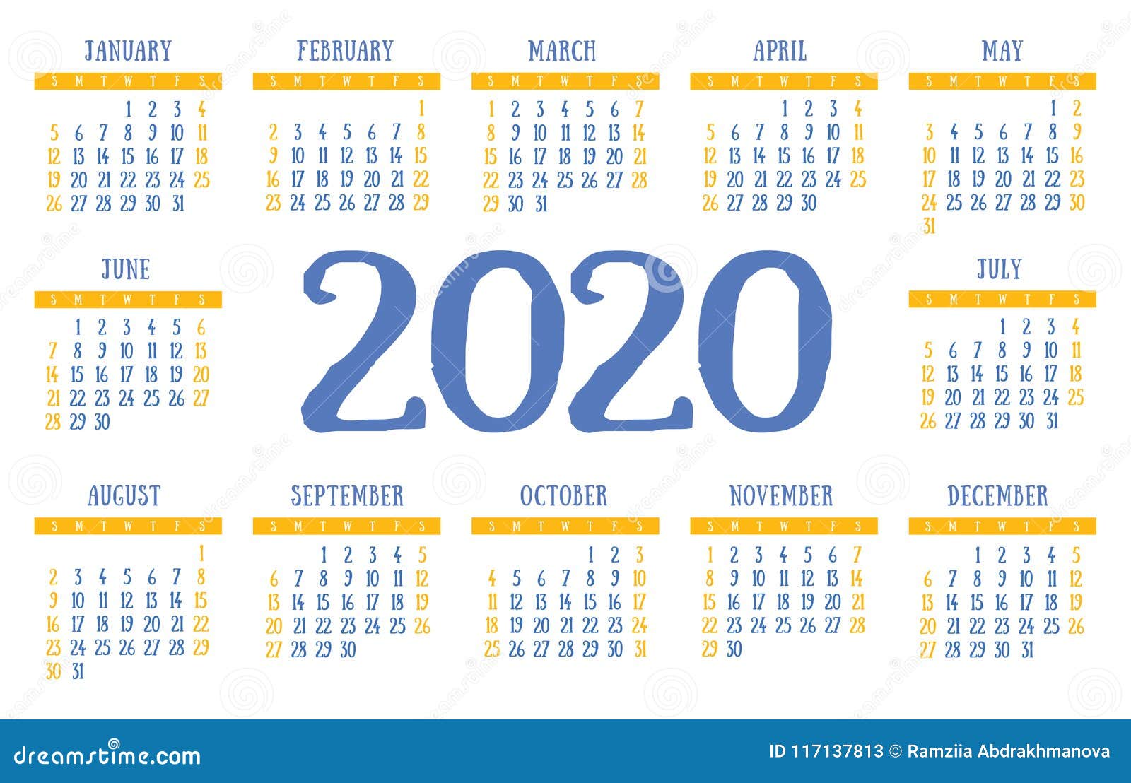 Calendar 2020 Vector Pocket Basic Grid. Simple Design Template Stock ...
