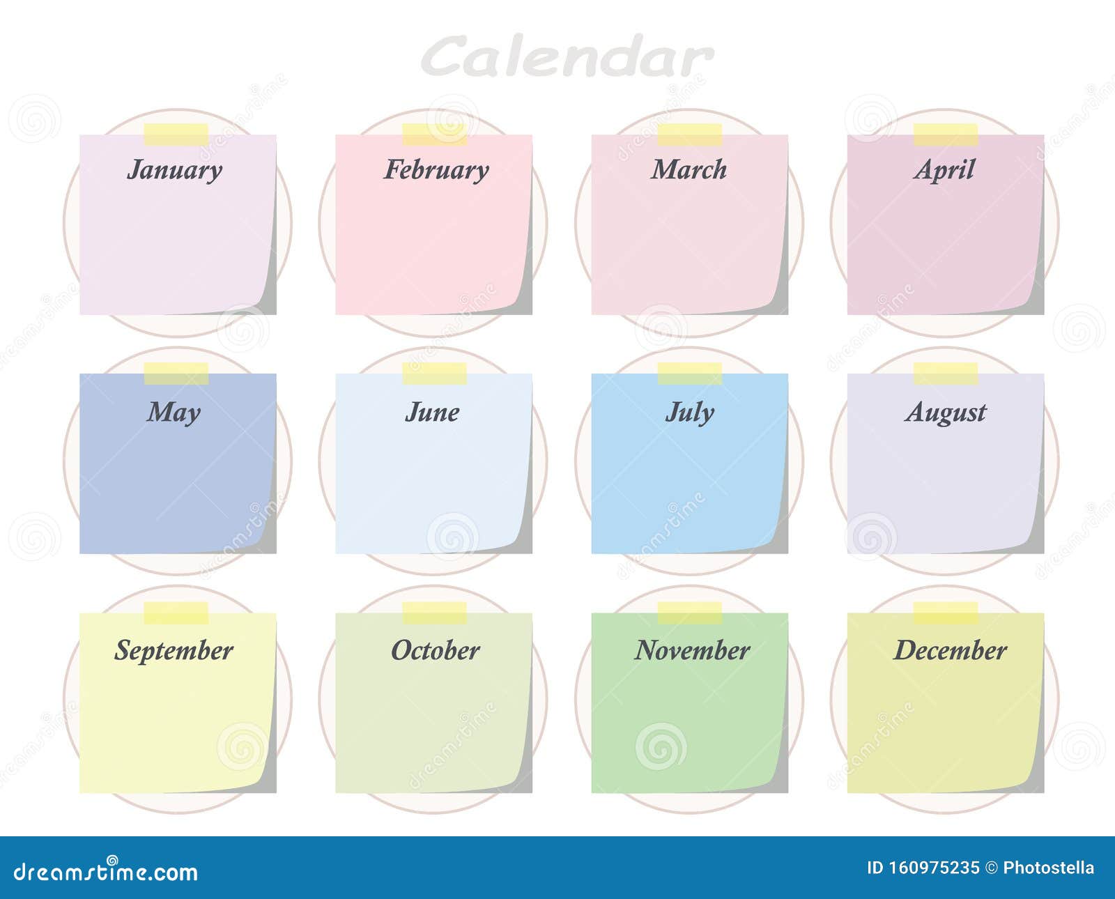 Calendar Vector with Post Paper Notes and Months - New Years Calendar ...