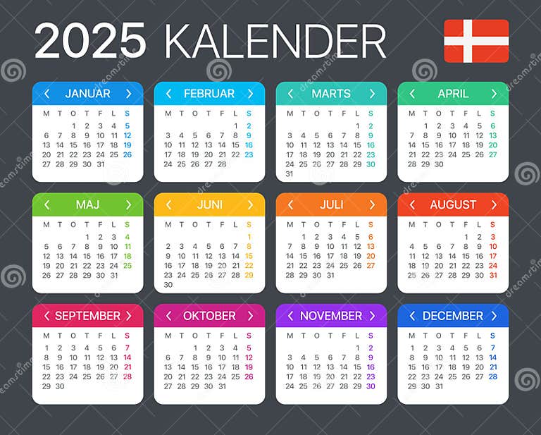 2025 Calendar - Vector Template Graphic Illustration - Danish Version ...