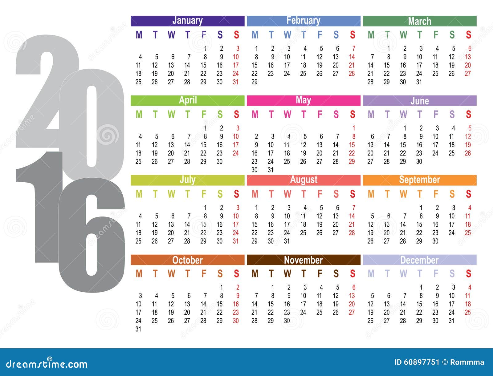 Calendar 2016 stock vector. Illustration of simple, european - 60897751