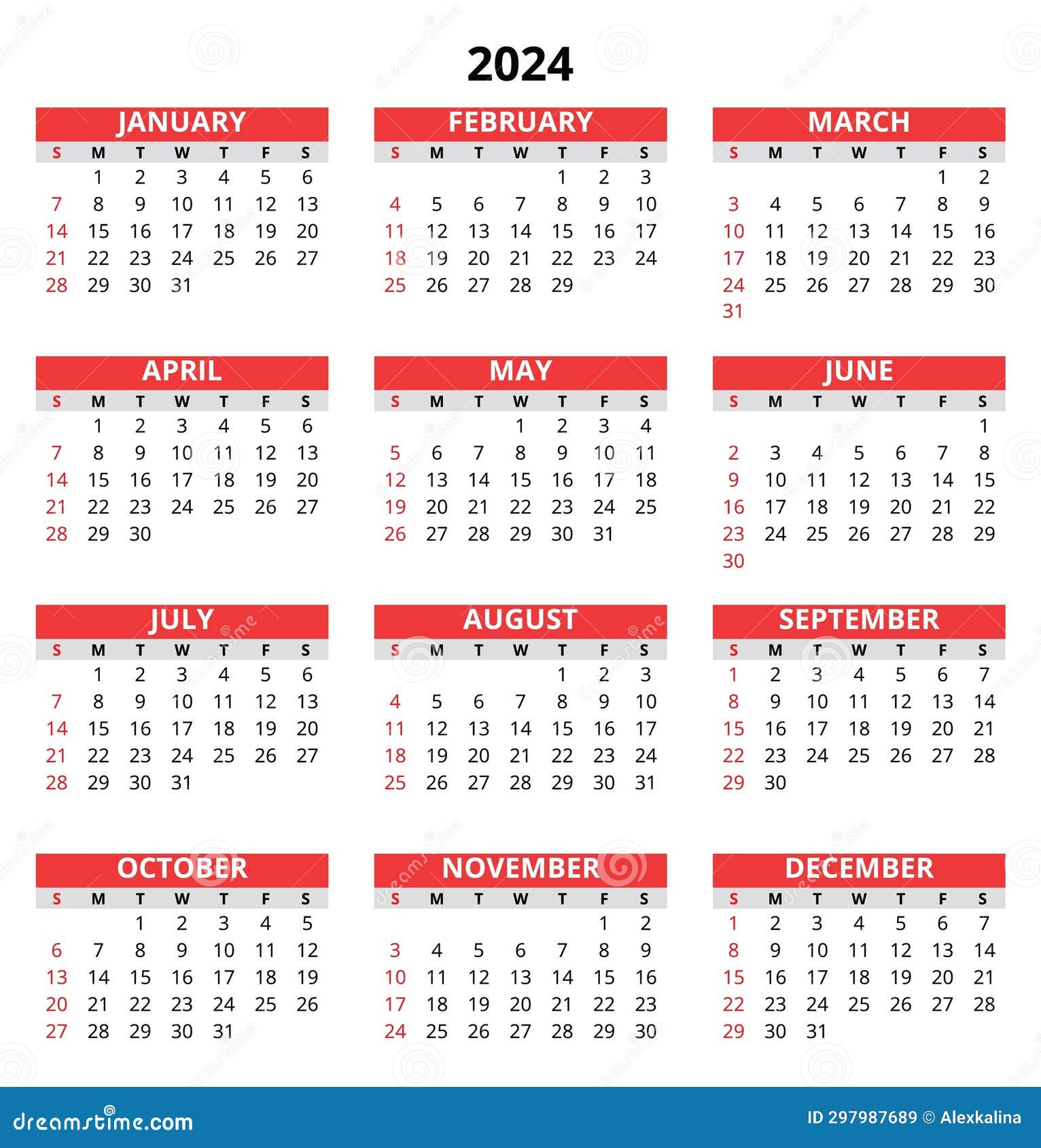 2024 Calendar, Vertical. Modern Vector Illustration Stock Illustration ...
