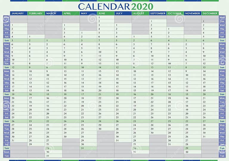 Calendar 2020 with Vertical Rows Stock Vector - Illustration of grey ...