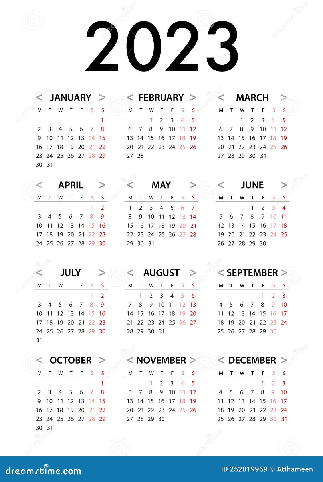 Calendar2023 vertical stock vector. Illustration of 2023 - 252019969