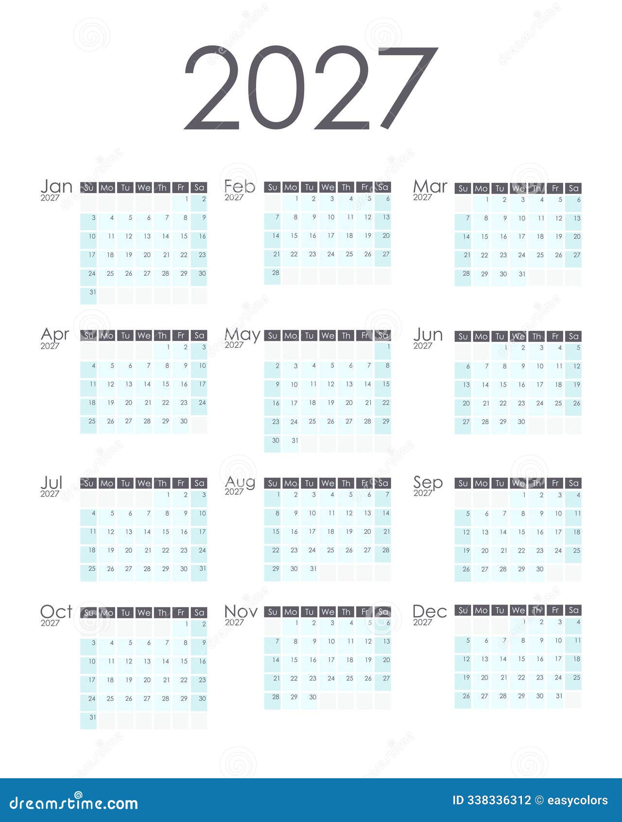 Calendar 2027 Template, Planner 20267 Year, Wall Calendar 2027 Template ...