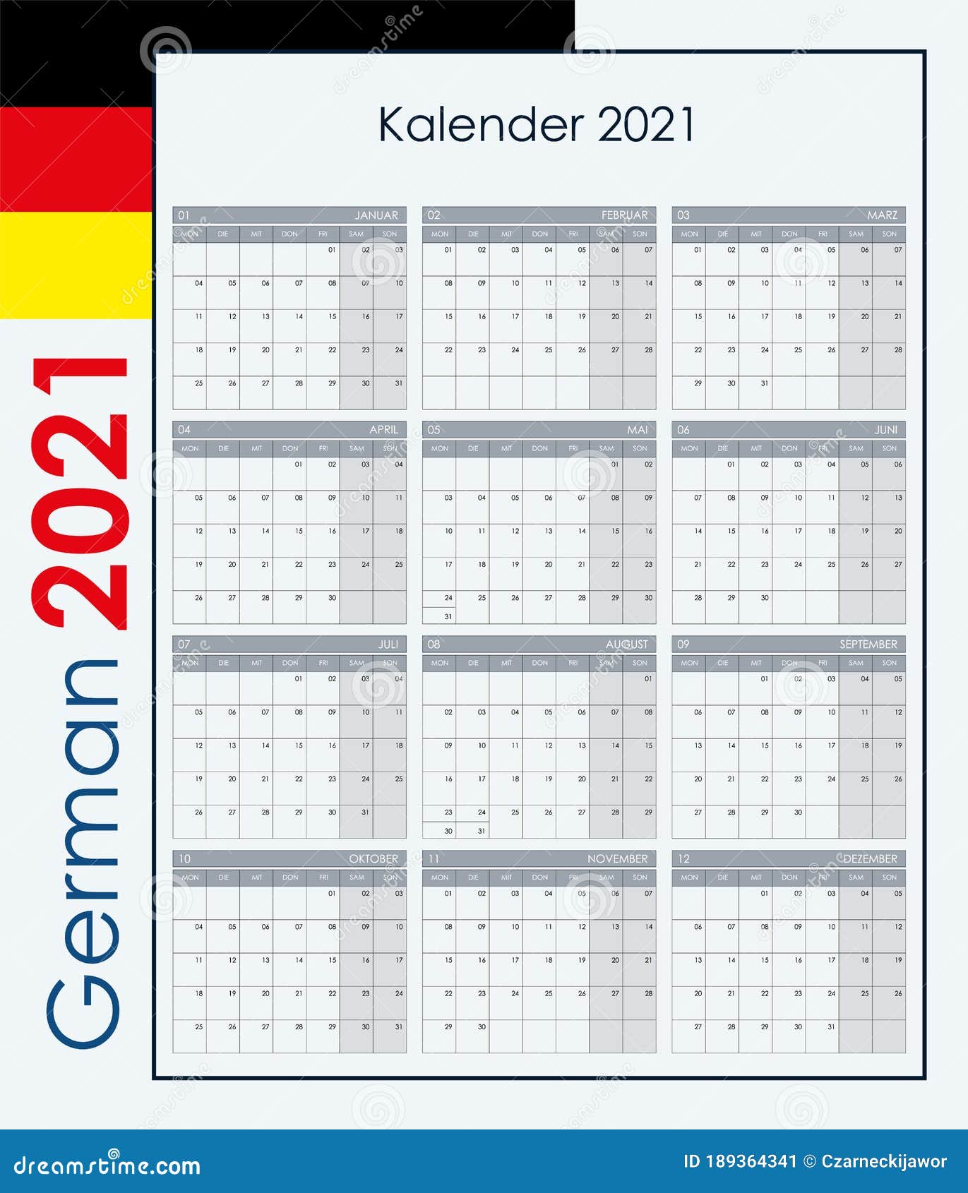 3D Monday In German Language Button Click Here Block Text Royalty-Free ...