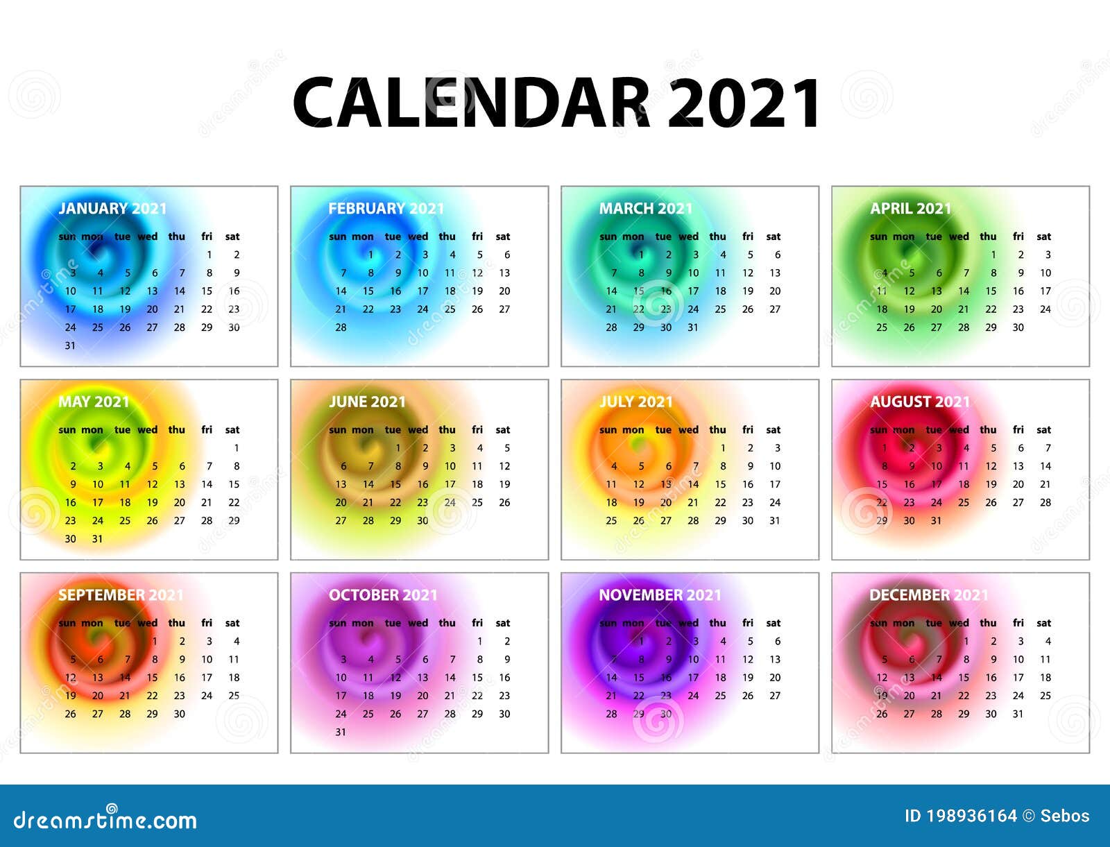 Calendar Wall Planner for the 2021 Year. Colorful Vector Set Stock ...