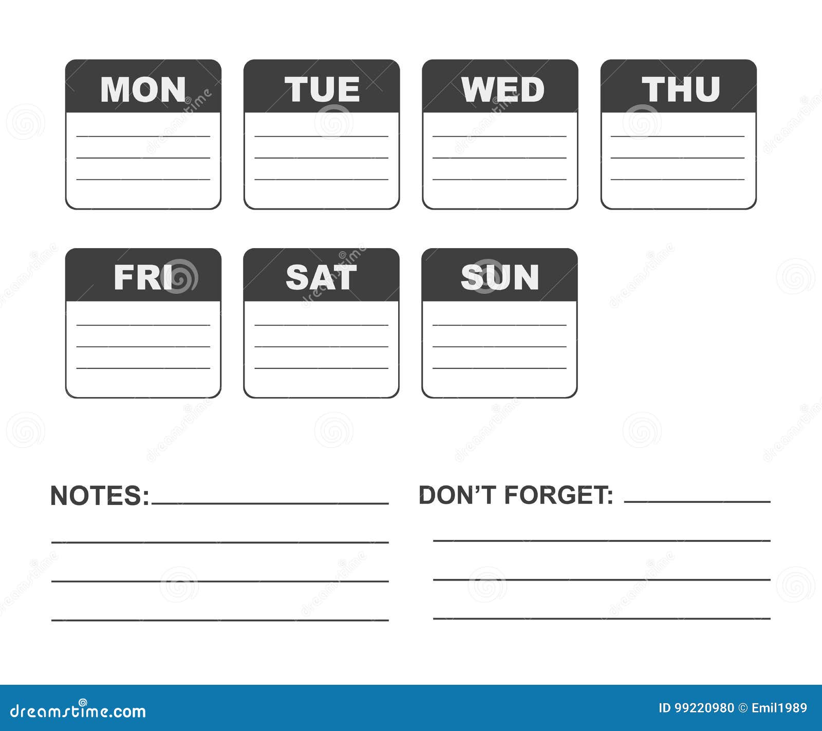 Calendar week planner stock vector. Illustration of diary - 99220980