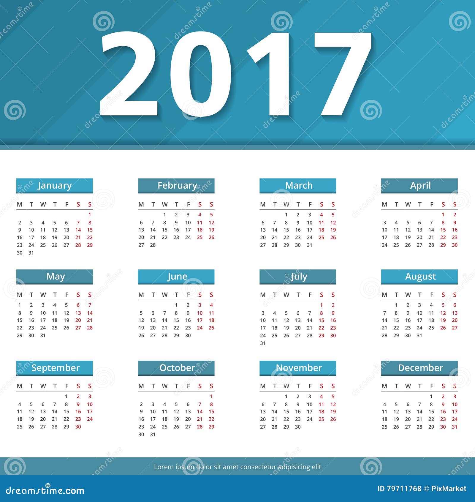 2017 Calendar stock vector. Illustration of date, schedule - 79711768