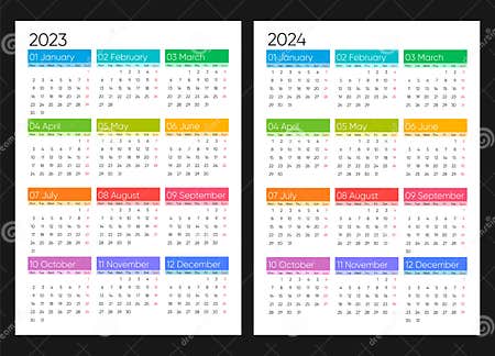 Calendar 2023 and 2024, Week Starts on Monday, Basic Business Template ...