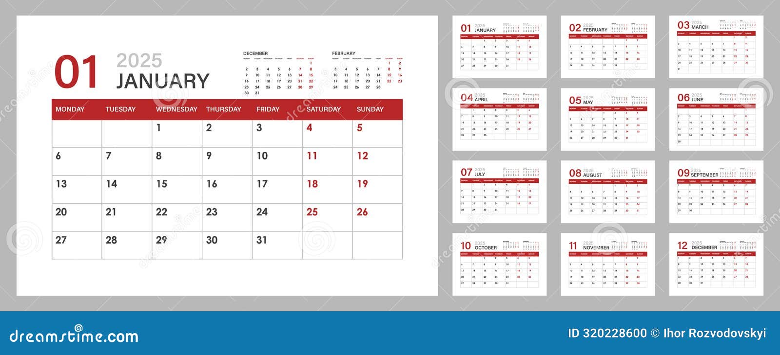 2025 Calendar. the Week Starts on Monday. Vector. Stock Vector ...