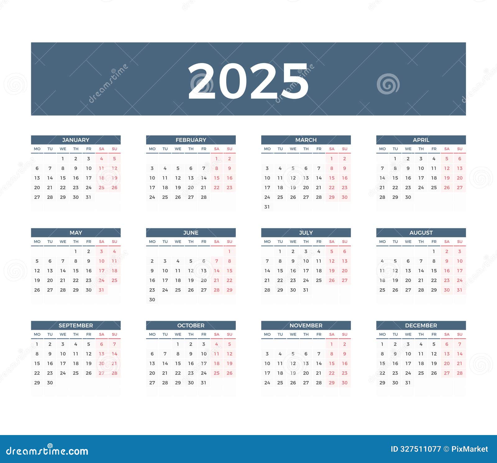 2025 Calendar stock vector. Illustration of isolated - 327511077