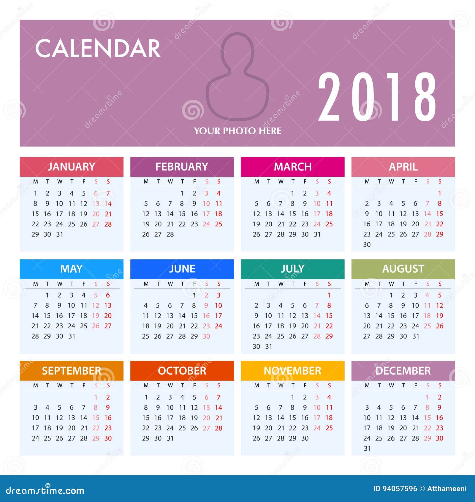 Calendar for 2018. Week Starts Monday Stock Vector - Illustration of ...