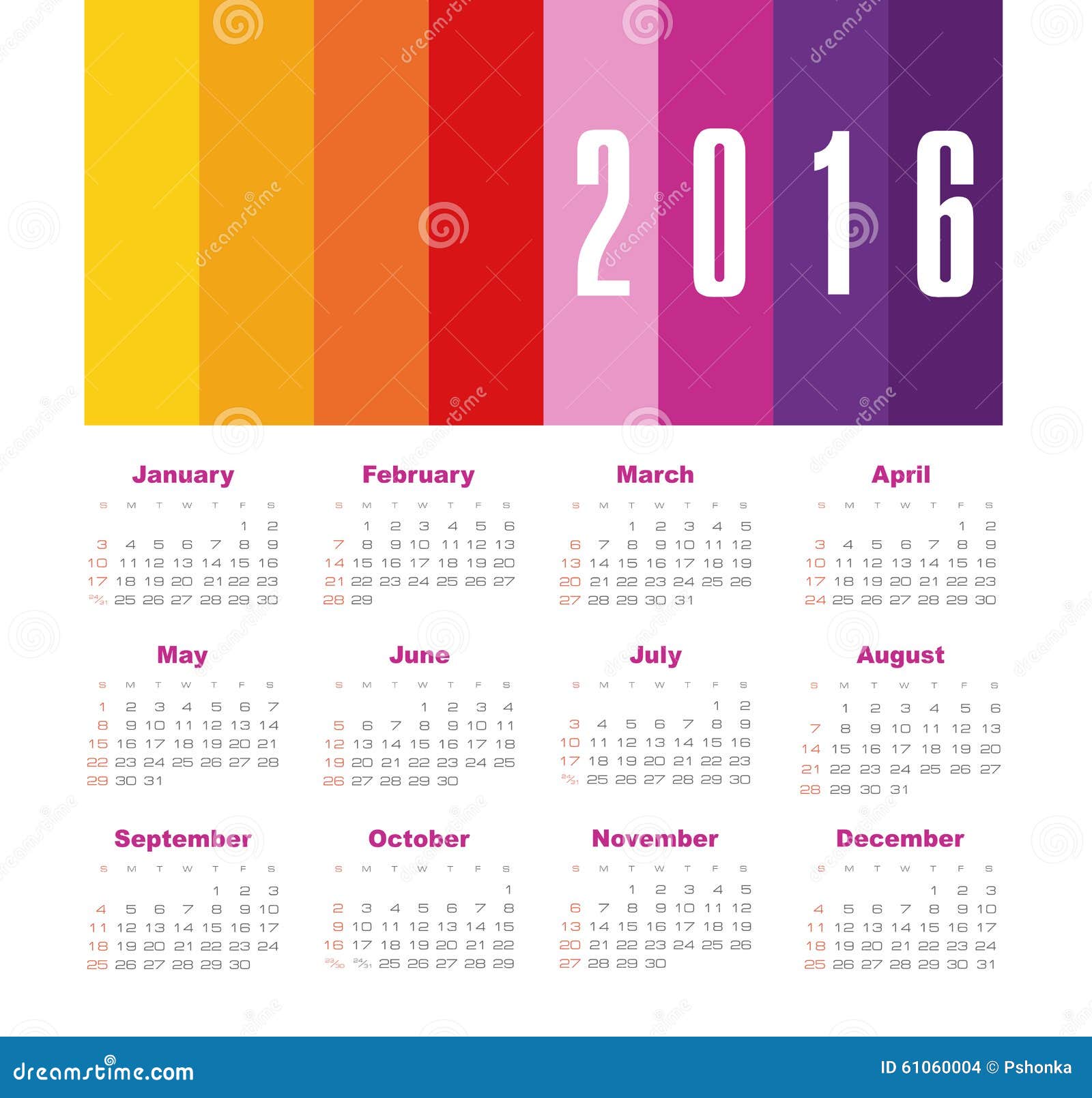 Calendar for 2016. stock vector. Illustration of calendar - 61060004