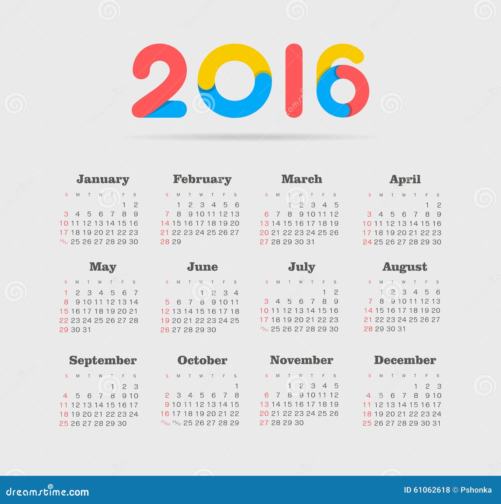 Calendar for 2016. stock vector. Illustration of calendar - 61062618