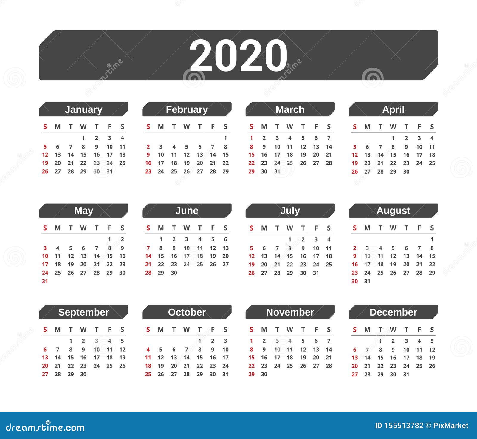 2020 Calendar stock vector. Illustration of layout, month - 155513782