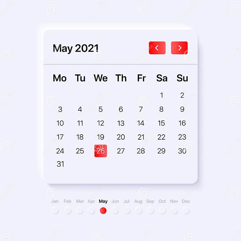 Calendar Widget Template. UI, UX, GUI Layout for Mobile and Web ...