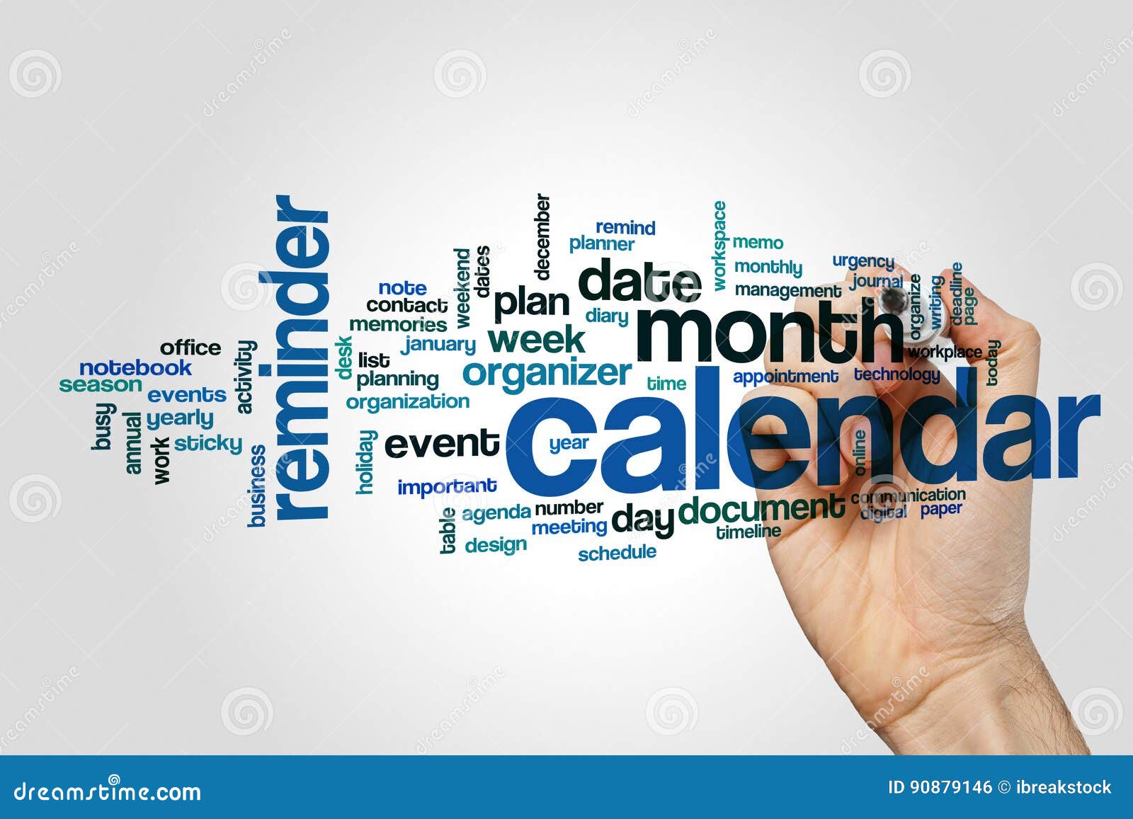 Calendar Word Cloud Concept on Grey Background Stock Photo - Image of ...