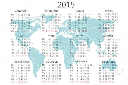 2015 Calendar with World Map Stock Illustration - Illustration of march ...