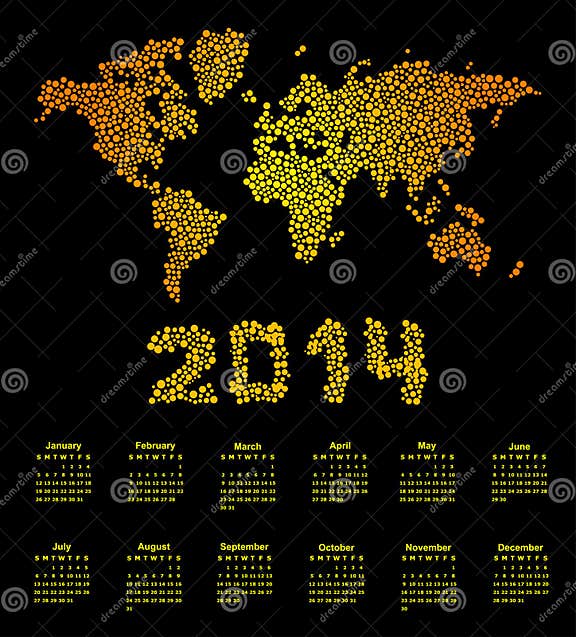 2014 calendar world map stock vector. Illustration of monthly - 33724083