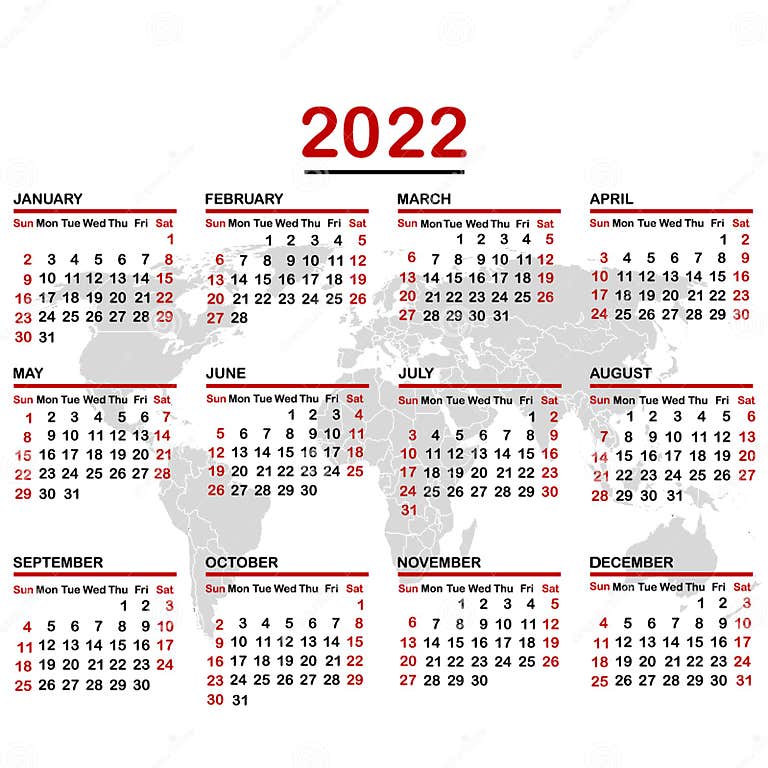 2022 Calendar with World Map Stock Vector - Illustration of ocean ...